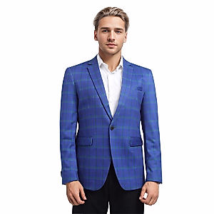 Boyland Men's Casual Suit Blazer Jackets Lightweight One Button Sport Coats Plaid Blazer Blue