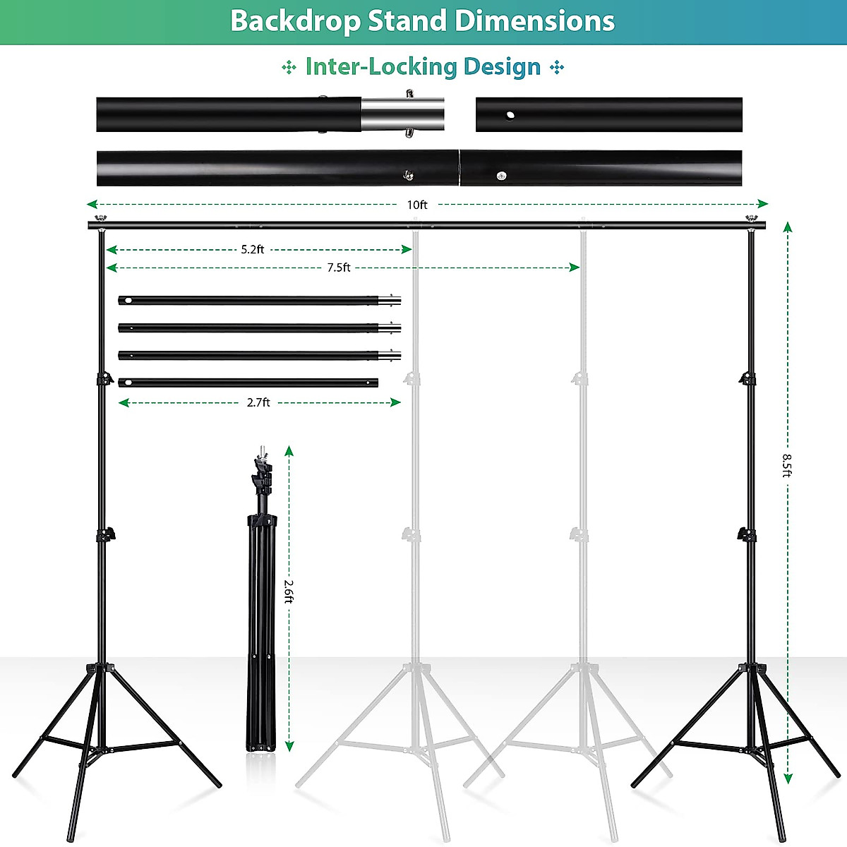HPUSN 8.5 x 10 ft Background Support System, Photo Video Studio Light Kit 5400K Umbrellas Softbox Continuous Lighting Kit for Photo Studio Product, Portrait and Video Shoot Photography