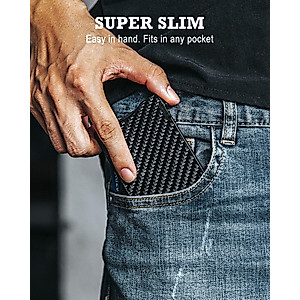 MNGARISTA Minimalist Slim Metal Wallet for Men, Pop Up Credit Card Holder with 3K Carbon Fiber Cover and Detachable Money Clip, RFID Blocking Wallet for 4-6 Cards (Black)