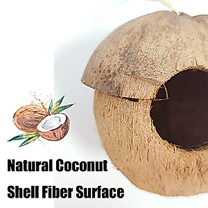 PINVNBY Natural Coconut Bird Hide Nest Hut House Coconut Shell Breeding Bird Nest Coconut Fiber Hanging Birdhouse Cage Habitats Decor for Pet Parrot Budgies Parakeet Lovebird Finch Canary(2 Packs)