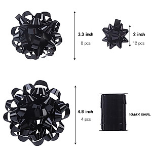 25 Pcs Gift Bows Assortment - 3 Size Gift Bowsand 1 Crimped Curling Ribbons, Perfect for Christmas, Holiday，Birthdays, Weddings, Baby/Bridal Showers, Party (Black)