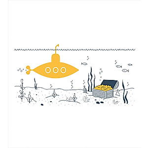 Ambesonne Yellow Submarine Duvet Cover Set, Submarine Fish and a Treasure Chest on The Sea Bottom Print, Decorative 3 Piece Bedding Set with 2 Pillow Shams, California King, White and Earth Yellow