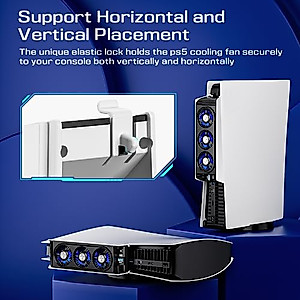 Cooling Fan for PS5 Accessories ,with 3 Blue LED Light/ 2 USB 3.0 Ports / 2 Fan Speed ,Compatible with PlayStation 5 Console Digital / CD Version, High Efficiency PS5 Cooler ( Black )