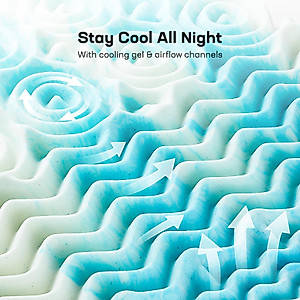 Marsail Twin Mattress Topper, 2-Inch Gel Memory Foam Mattress Topper with Ventilated Design, 5-Zone Support, Cooling Foam Mattress Topper for Sofa, RV, Camper, CertiPUR-US Certified, MSMT02BU-T2