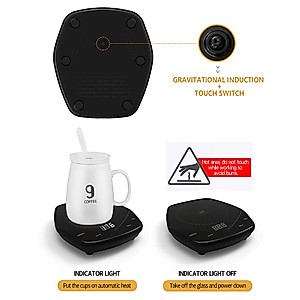 Mug Warmer, 25W Quickly Heating Coffee Warmer with Temperature 131°F/149°F/167°F Cup Warmer for Office Desk 4 Hours Auto Off for Cocoa Tea Water Milk Beverage(Gravity & Touch Switch)