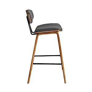 Armen Living Fox 25.5" Counter Height Grey Faux Leather and Walnut Wood Mid-Century Modern Bar Stool