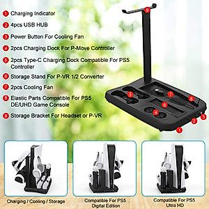 Charging Station for PS5 VR, PS VR Charging Display Stand - Showcase, Cool, Charge, and Display your PS5 VR - Playstation 5 Vertical Stand, Fan, Controller Charger and Hub