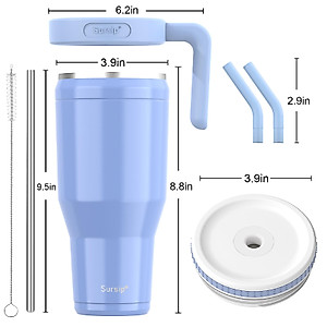 Sursip 40 oz Mug Tumbler,Stainless Steel Insulated Tumbler with Non-Removable Handle–Keeps Drinks Cold up to 24 Hours–Sweat Proof, Dishwasher Safe,BPA Free,Fit in Car Holder-Mild Mint