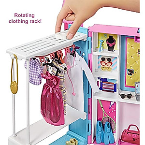 Barbie Dream Closet with Blonde Doll & 25+ Pieces, Toy Closet Expands to 2+ ft Wide & Features 10+ Storage Areas, Full-Length Mirror, Customizable Desk Space and Rotating Clothes Rack