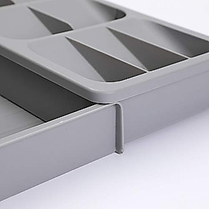 CEGAR Expandable Drawer Organizer, Premium Cutlery and Utensil Tray, Plastic Adjustable Kitchen Drawer Divider for Silverware Knife (grey)