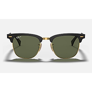 Ray-Ban RB3507 CLUBMASTER ALUMINUM 136/N5 51M Black/Arista/Green POLARIZED Square Sunglasses For Men For Women + BUNDLE with Designer iWear Eyewear Kit