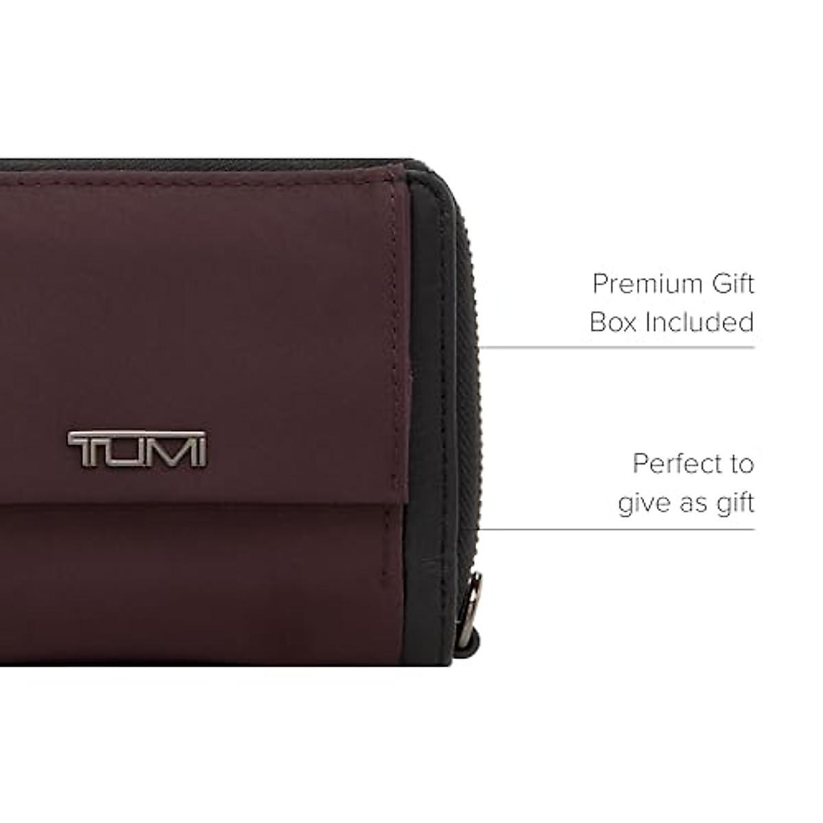 TUMI - Voyageur Tri-Fold Zip-Around - Aesthetic Women's Zipper Wallet with Cash/Card Holders - Travel Wallet - With Gift Box - Deep Plum