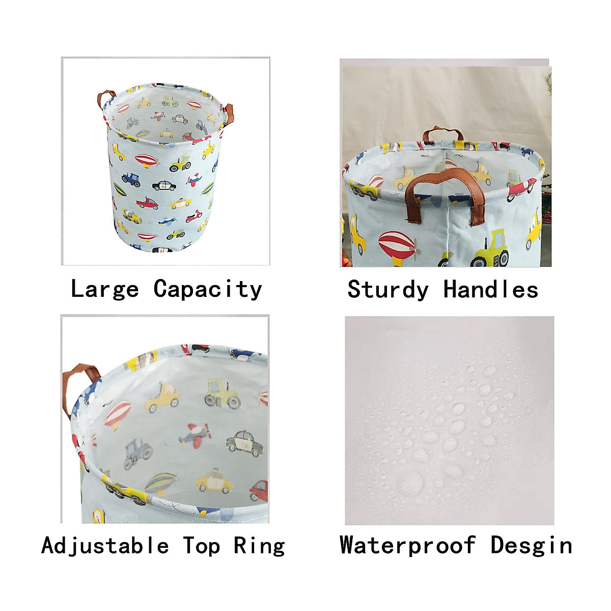 INSLIKE Kids Laundry Basket Waterproof Collapsible Laundry Hamper Toy Box Storage Bin for Nursery Hamper Cloth Home Gift Basket(blue cars)