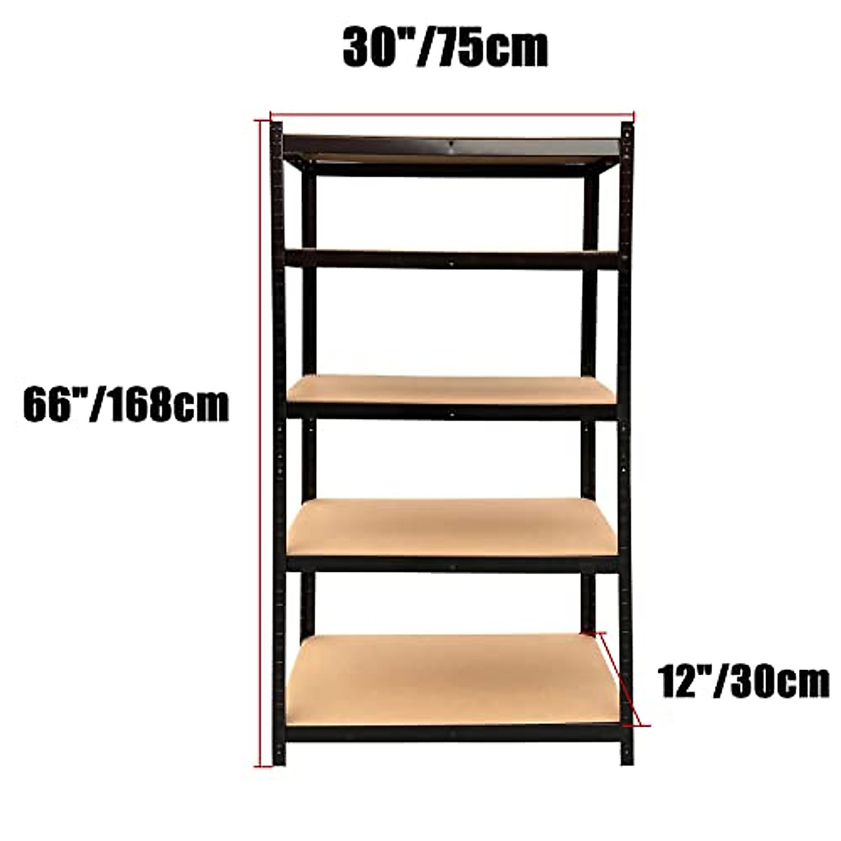 5 Tier Adjustable Boltless Garage Shelving, Heavy Duty Storage Racking Unit, Organizing Metal Shelf for Home Office Workshop Warehouse Household Kitchen, 66" H x 30" W x 12" D, 5 Tier Black DIY Shelf