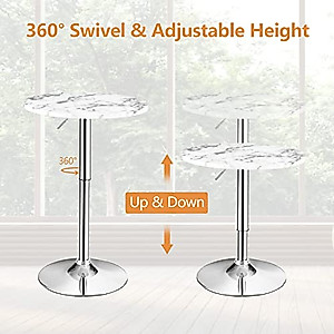 TUOCHUFUN Round Cocktail Bistro High Table with Black Top and Base，360° Swivel Cocktail Pub Table with Sliver Leg for Home, Bar Table (White)