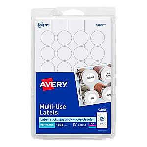 Avery Removable Print or Write Labels for Laser and Inkjet Printers, 0.75 Inches, Round, Pack of 1008 (5408), White