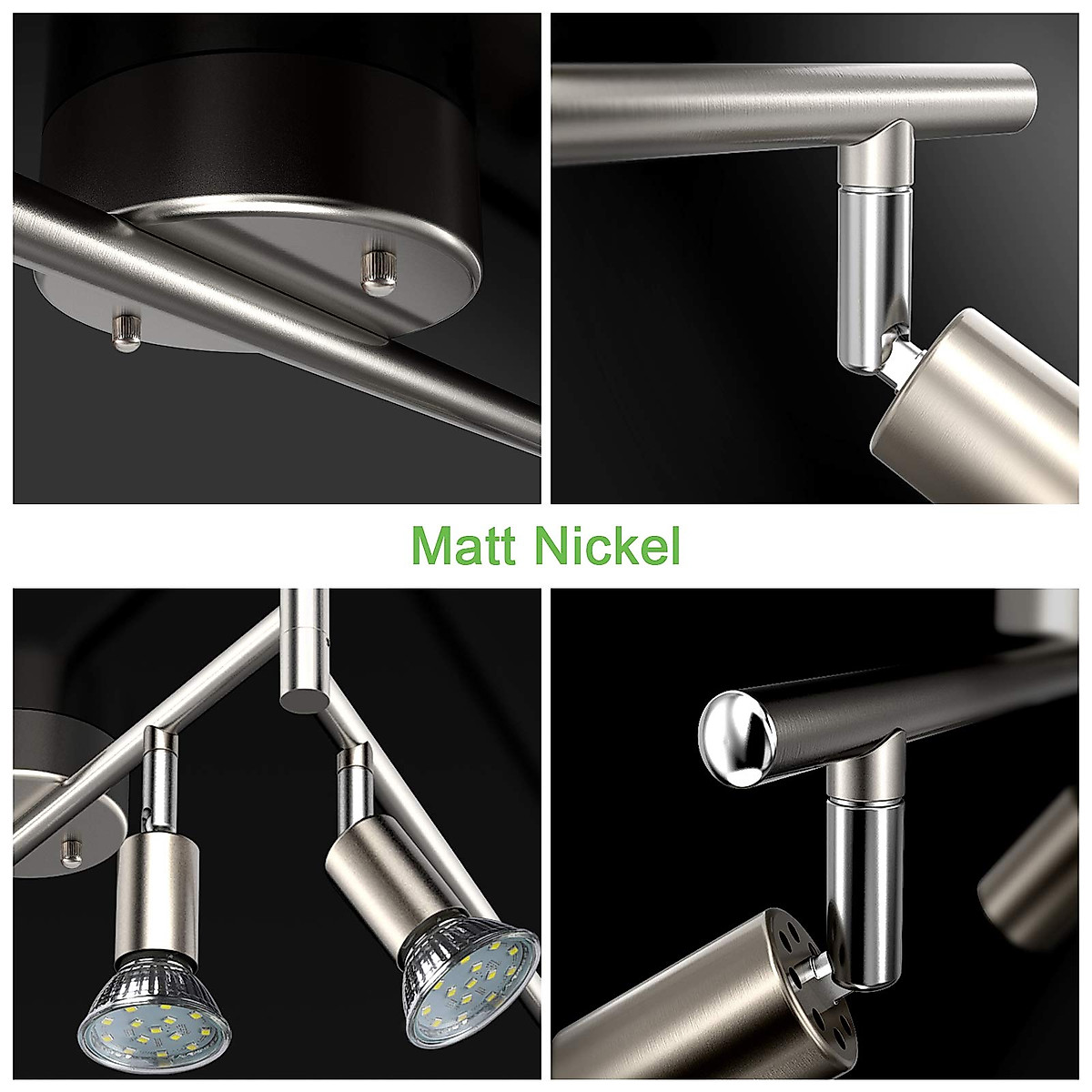 Unicozin LED 6 Light Track Lighting Kit, Matt Nickel 6 Way Ceiling Spot Lighting, Flexibly Rotatable Light Head, Modern Track Light Included 6 x LED GU10 Bulb (4W, Daylight White 5000K, 400LM)