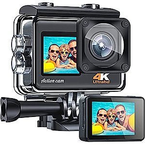 CAMWORLD Action Camera 4K 24MP Ultra HD WiFi Dual Color Screen Waterproof Camera EIS 131FT Underwater Cameras 170 Degree Wide Angle, 2 Rechargeable Batteries and Accessories Kit