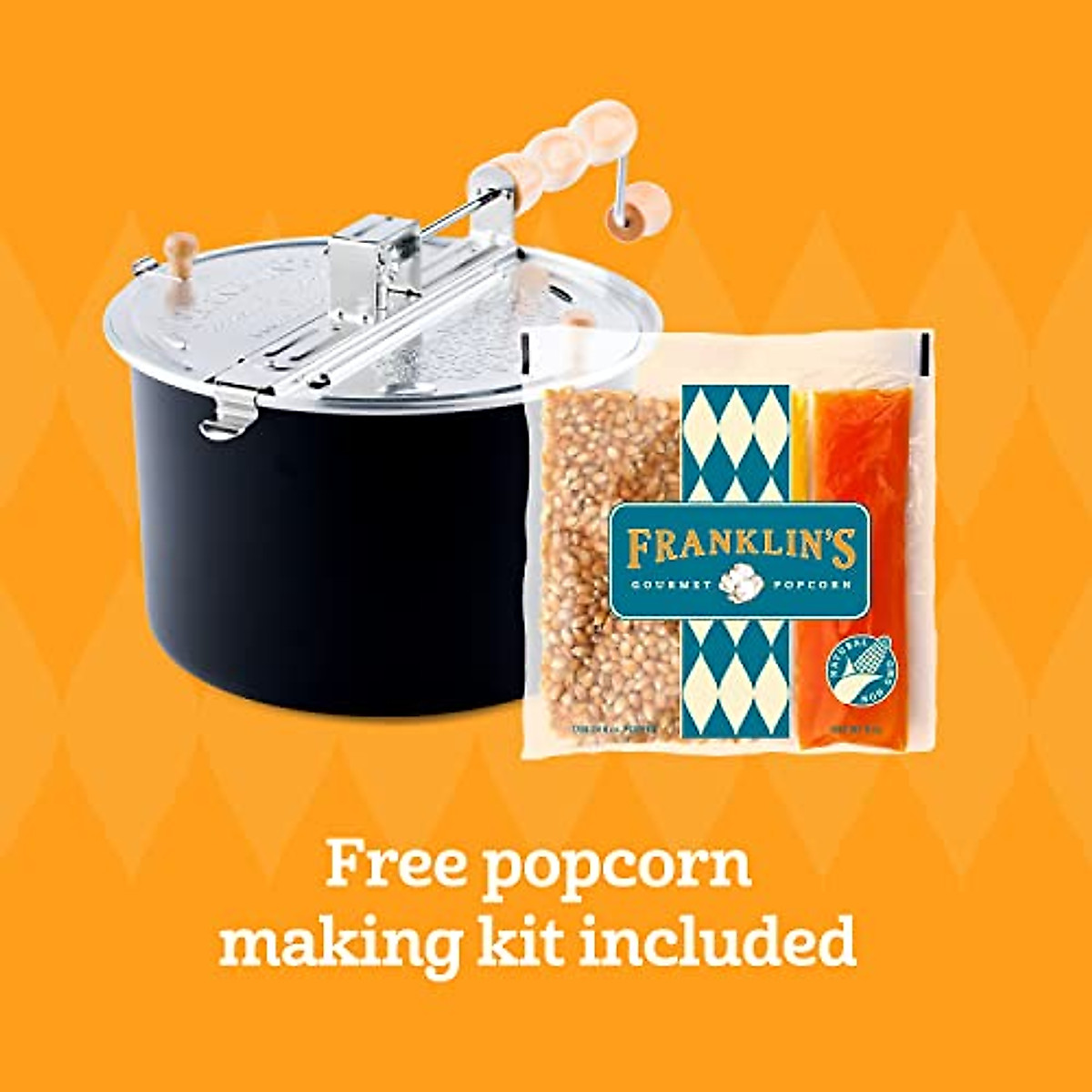 Franklin's Original Whirley Pop Stovetop Popcorn Machine Popper. Delicious & Healthy Movie Theater Popcorn Maker. FREE Organic Popcorn Kit. Makes Popcorn Just Like the Movies.