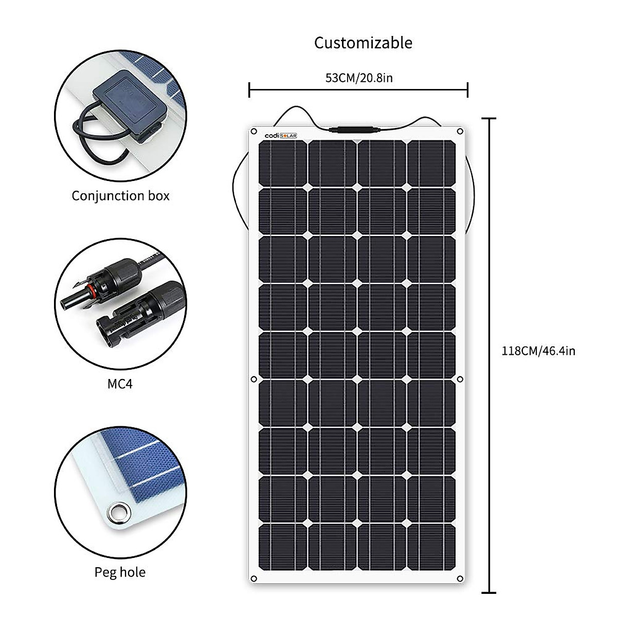 Flexible Solar Panel 100W 12V, Lightweight Bendable Mono Solar Panels Charger Off-Grid ...