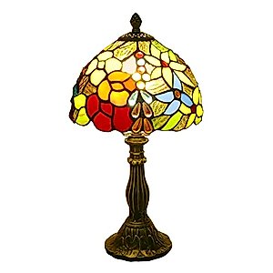 Beautiful Flowers Tiffany Style Table Lamp 15 Inch Tall Multi-Color Flowers Floral Vintage Bedside Table Desk Lamp 8 Inch Wide Reading Light Decor with Color Changing LED Light Bulb