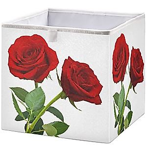 visesunny Closet Baskets Red Rose Storage Bins Fabric Baskets for Organizing Shelves Foldable Storage Cube Bins for Clothes, Toys, Baby Toiletry, Office Supply
