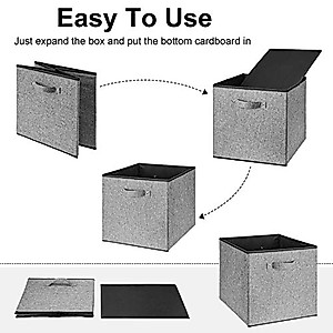 i BKGOO Foldable Fabric Storage Cube Bins with Cotton Rope Handle ,Set of 4 Collapsible Resistant Basket Box Organizer for Home Office Nursery and More – Gray 13x15x13 inch
