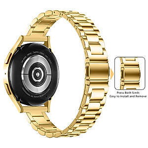 HAYONLIY Thin Band Compatible for Samsung Galaxy Watch 7/FE/6/5/4 40mm 44mm, 5 Pro 45mm, Watch 6/4 Classic 43mm 47mm 42mm 46mm, 20mm Metal Stainless Steel Replacement Adjustable Strap for Women Men