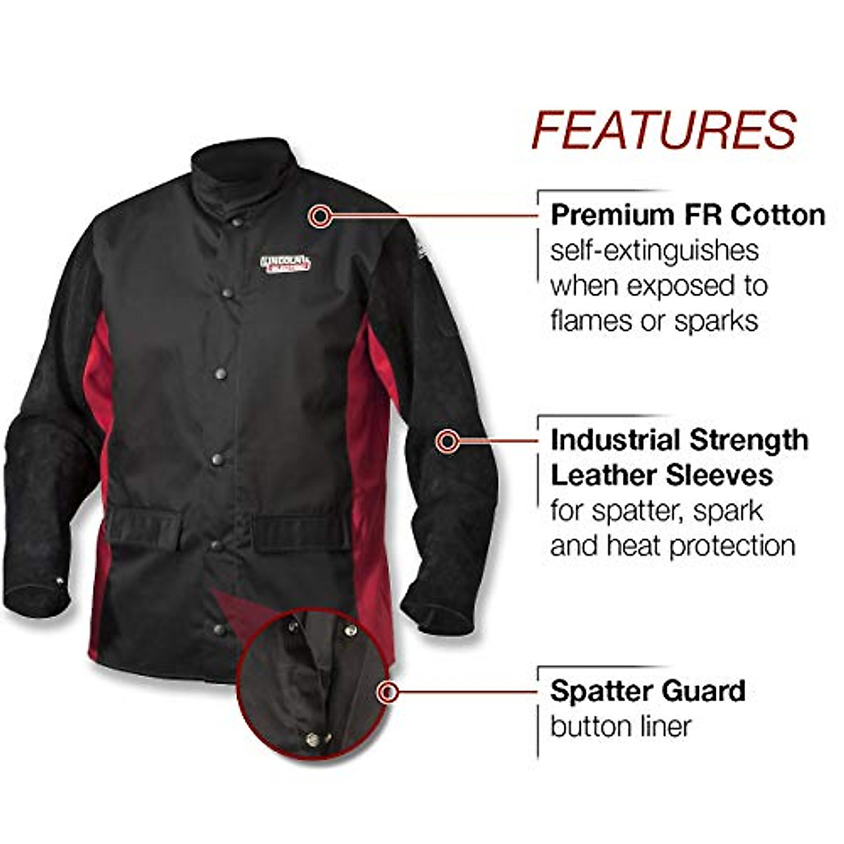 Lincoln Electric unisex adult Hybrid Shadow Split Leather Sleeved Jacket, Black/Red, X-Large US
