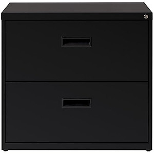Hirsh 30" W Metal 2 Drawer Lateral File Cabinet Set Black with Front/Back Rails, Fully Assembled