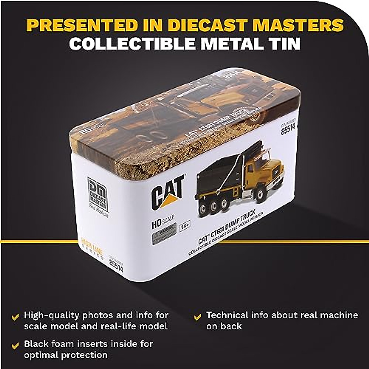 Cat Caterpillar CT681 Dump Truck Yellow and Black High Line Series 1/87 (HO) Scale Diecast Model by Diecast Masters 85514
