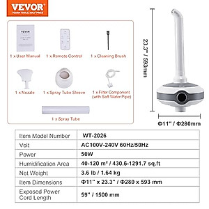VEVOR Humidifier for Large Room 1291.7 sq ft, Industrial Commercial Humidifier 560ml/h Output, Auto Shut-Off Ultrasonic Cool Mist Humidifiers for Home Greenhouse Indoor Planting Warehouse Office