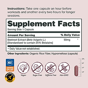 AltRed Sur Beet Root Capsules for Muscle Recovery and Sports Nutrition - 25% Betalain Extract Pre Workout & Nitric Oxide Supplement for Endurance Athletes - NSF Certified for Sport