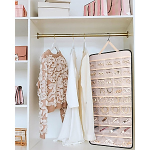 BAGSMART Hanging Jewelry Organizer Storage Roll with Hanger Metal Hooks Double-Sided Jewelry Holder for Earrings, Necklaces, Rings on Closet, Wall, Door, 1 piece, Extra Large, Black