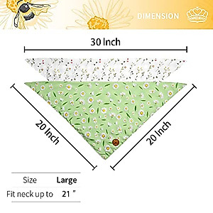 CROWNED BEAUTY Spring Summer Dog Bandanas Reversible Large 2 Pack, Floral Set, Plaid Adjustable Triangle Holiday Green Scarves for Medium Large Extra Large Dogs Pets DB34-L