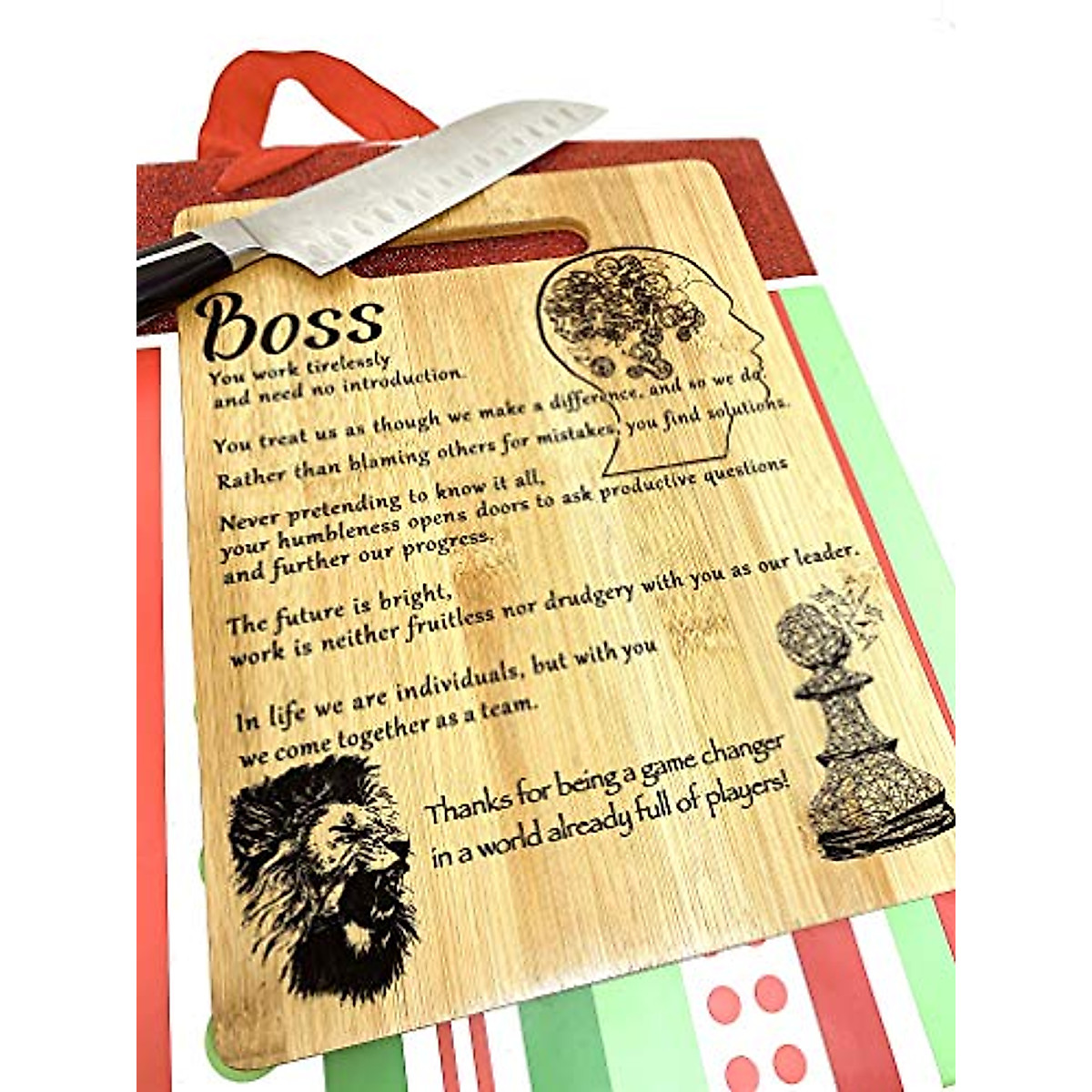 Boss Appreciation gift-Gift for leader, Manager-Engraved Bamboo Cutting board 9” x 12”