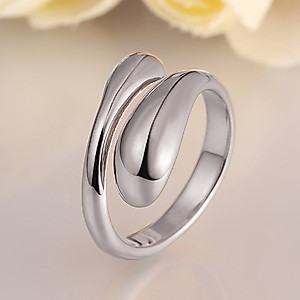 18k Platinum-Plated Minimalist Waterdrop Open Ring Thumb Wrap Finger Band Adjustable Eternity Promise Engagement Wedding Statement Rings Simple Jewelry for Women