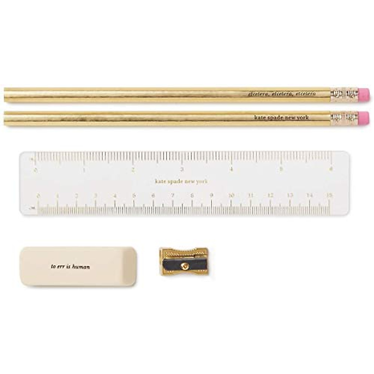 Kate Spade New York Pen and Pencil Case with School Supplies, Zip Pouch Includes 2 Pencils, Sharpener, Eraser, and Ruler, Polka Dots (Black/White)