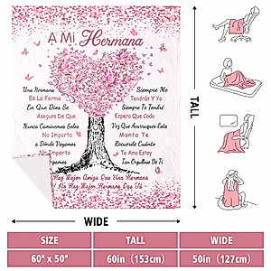 Regalo Para Hermana, Sister birthday Gifts Blanket 60x50in, Dia De Las Madres Hermana Regalos, Mothers Day Sister Gifts, Sister Gifts in Spanish, Regalo De Graduacion/Cumpleanos/Navidad Hermanas