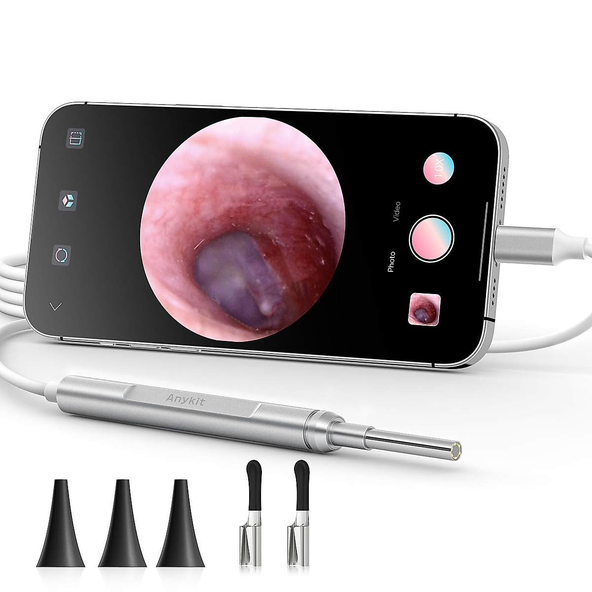 Anykit Ear Wax Removal Tool, Ultra Clear View Ear Scope with LED Lights for Ear Cleaning, Ear Cleaner Camera Otoscope with Ear Spoon & Specula for Phone & Tablet
