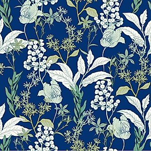 Yasinet Peel and Stick Wallpaper Boho Blue Wallpaper Removable Floral Self-Adhesive Contact Paper Vintage Blue Wallpaper for Walls Bedroom Vinyl Rolls 15.75inch × 78.7 inch