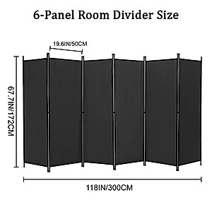 6-Panel Outdoor/Indoor Room Divider,Privacy Furniture Indoor Bedroom (Black)