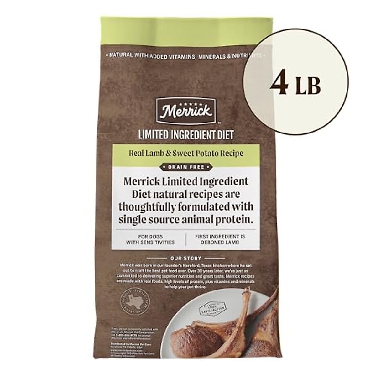 Merrick Limited Ingredient Diet Grain Free Dry Dog Food, Premium and Healthy Kibble with Lamb and Sweet Potato - 4.0 lb. Bag
