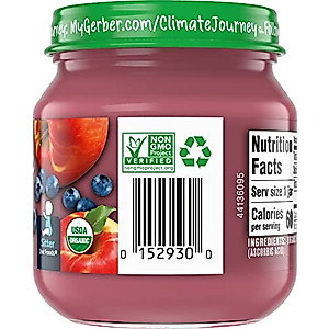 Gerber Purees Organic 2nd Foods Apple Wild Blueberry Baby Food Glass Jar (Pack of 6)