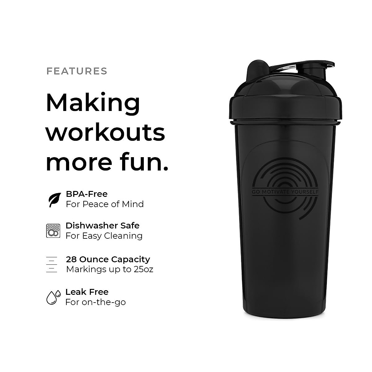 [4 Pack] 28oz Protein Shaker Bottle with Motivational Quotes (Black, White, Silver, Gold) |Shaker Cup with 4x Wire Mixers | Shaker for Protein Mixes Pack is BPA Free, Leak Proof and Dishwasher Safe