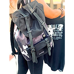 Stylish Camo Laptop Travel Backpack for Men & Women - Roomy 18x13" with Drawstring, 2 Magnetic Buckles, Tablet Pocket with Elastic Closure, Front Pocket. Water Resistant Durable Canvas