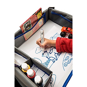 ADVO Kids Travel Tray Car Seat - Activity and Play Tray Organizer for Children and Toddlers, Lap Desk with Tablet Phone Holder, Waterproof and Foldable Whiteboard (Grey)