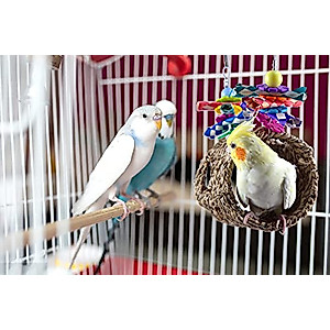 Vehomy Seagrass Bird House Bird Parrot Sea Grass Tent Parrot Tunnel with Holes Natural Hanging Hammock Swing Nest Bird Snuggle Hut Toy for Bird Parrot Hamster