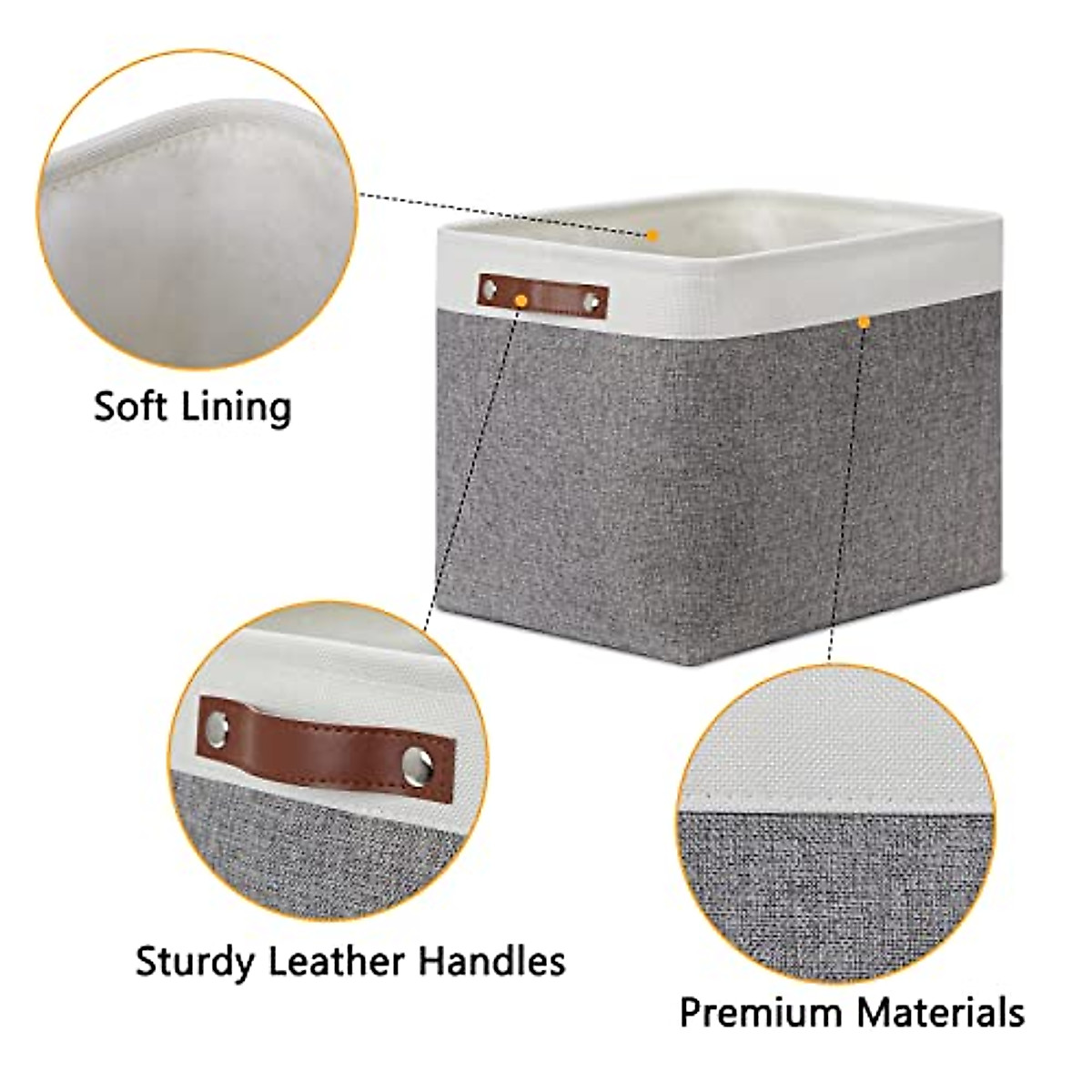 DULLEMELO Collapsible Bundle Baskets 2 Large Baskets 16"x12"x12" + 6 Small Baskets 11.8"x7.9"x5.1"（White&Grey)