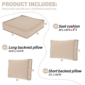 Kimunuk Outdoor Furniture Replacement Cushions, 5" Foam Foam High-Density, Fits 6-seat Sectional Rattan Conversation Set, 14 Piece Patio Water-Resistant Replacement Sofa Cushions, Liner&Cover